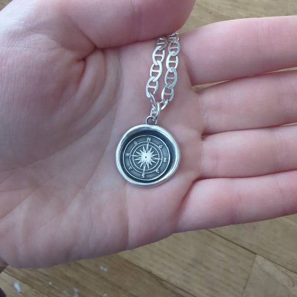 Compass Wax Seal Necklace - Compass Rose - Nautical Necklace ...