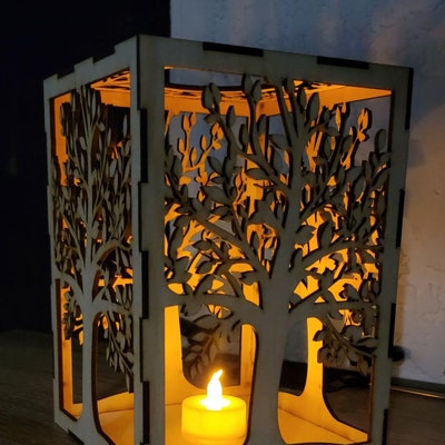 Tree Leaf Candle Holder Laser Cut Lamp Wood Tea Light Lantern Votive ...