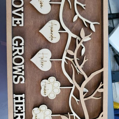 Family Tree Hanging Heart 3D Wall Hanging Decoration or Gift With Stand ...