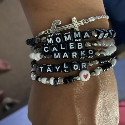 Custom Name Stretch Bracelet White Block Alphabet Stack - Etsy