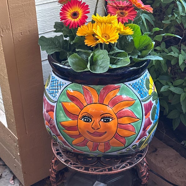 4 Parrots Flower Pot | 10.5" Round Ceramic Planter is Handmade Mexican ...