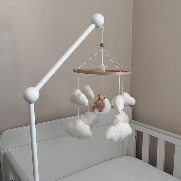 TEDDY’S DREAM Cot Mobile, Boucle Cot Mobile, Cloud Mobile, Neutral ...
