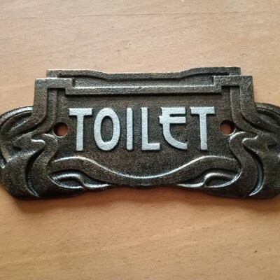 TOILET SIGN Art Nouveau Style Antique Bronze Finish Cast Iron 18.5cm X ...