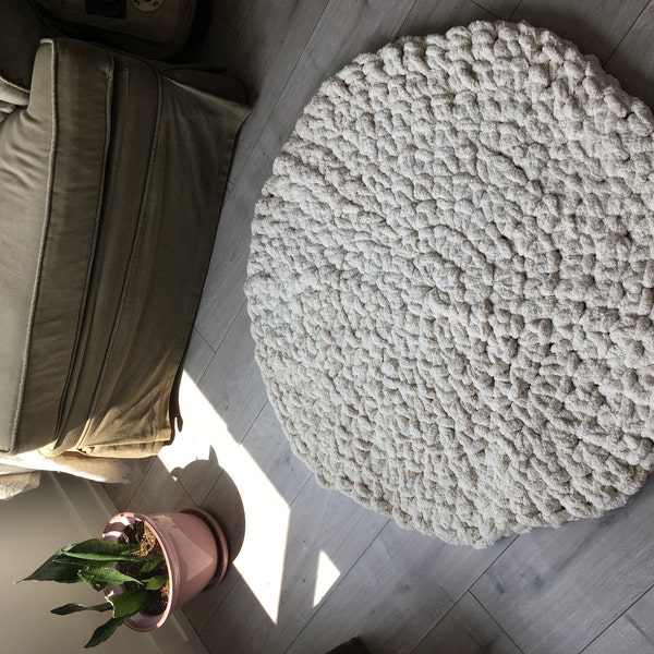 Handmade Premium Round Rug - Knitted Rug - White Rug, Neutral Rug ...