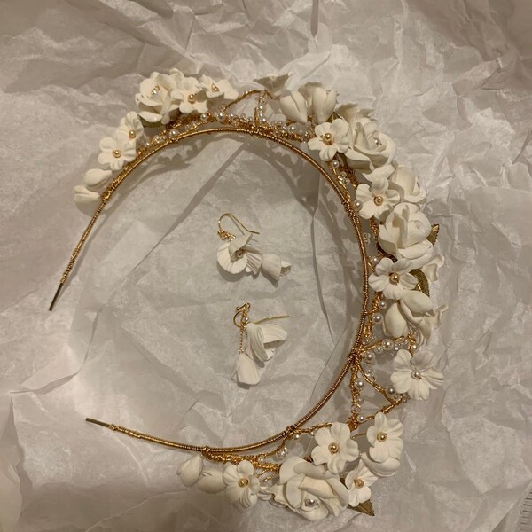 Floral Tiara, Clay Flowers Tiara, Floral Headpiece, Bridal Headpiece ...