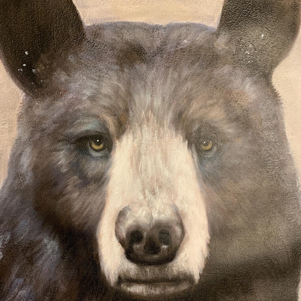 Large Abstract Black Bear Canvas Wall Art, Original Hand-painted Bear ...
