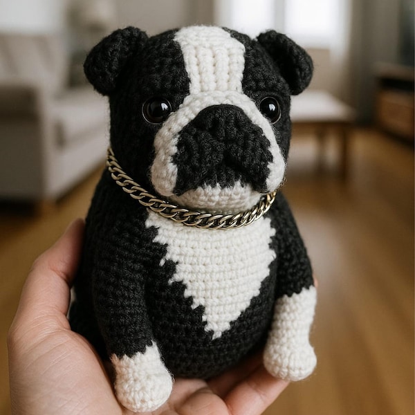 Crochet English Bulldog Pattern – Black & White Amigurumi Dog (PDF ...