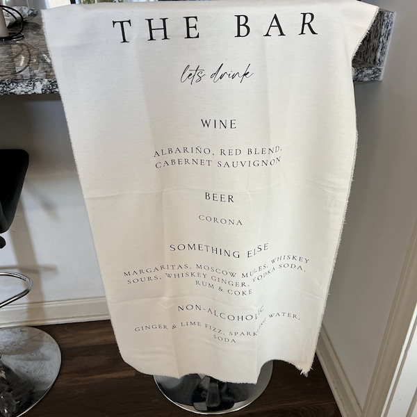 Fabric Bar Sign, Wedding Bar Menu, Custom Linen Bar Sign, Bar Sign ...