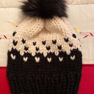 Ladies Winter Hat in Black and Cream - Etsy