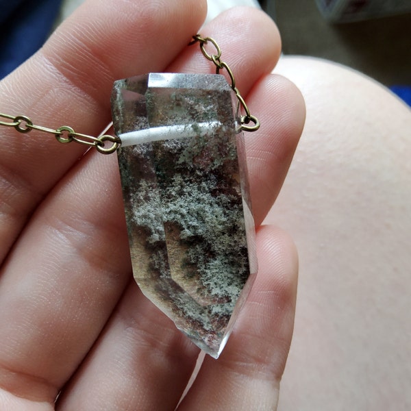 Polished Lodolite Pendant, Scenic Garden Quartz Crystal Necklace ...