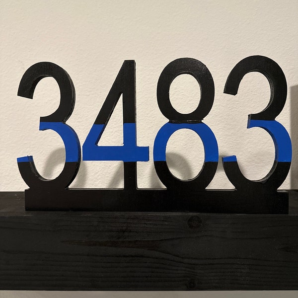 Police Officer Thin Blue Line Wooden Badge Number Thin Blue Line Decor ...