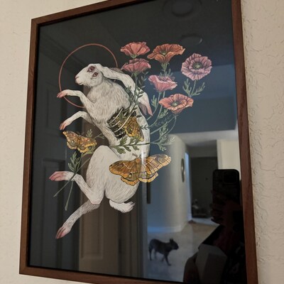 White Rabbit With Poppy Flowers Giclee Print From Original Hand ...