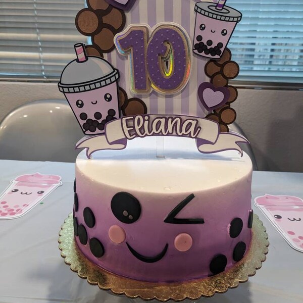 Boba Cake Topper, Bubble Tea Cake Topper, Let's Par-tea Cake Topper ...