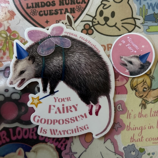 Fairy God Possum Sticker Decal - Original by Feral Felicitations - Etsy