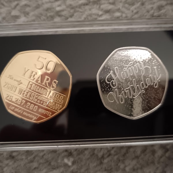 Pair of 50th Birthday Silver & 24ct Gold Commemoratives in 50p Coin ...