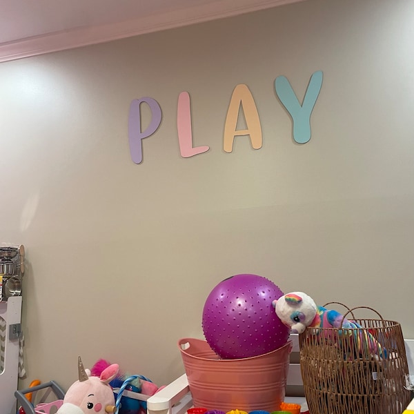 PLAY Sign – Playroom Wall Decor, Kids Room Wooden Sign, Nursery Wall ...