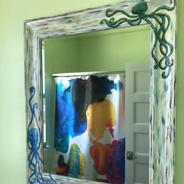 Hand Painted Octopus Mirror, Beach Mirror, Beach Decor, Beach House Art ...