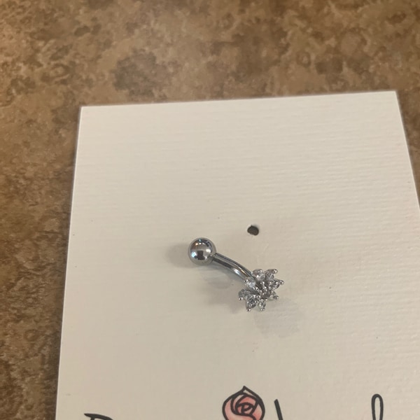 CZ Snowflake Belly Button Ring • Floating Navel Ring • Flower Belly ...