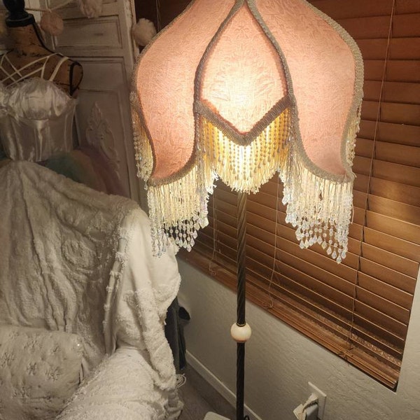 Victorian French Medium Tulip Lamp Shade "pink" Pearls Fringe and 6 ...