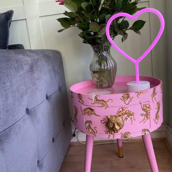 Light Pink Magenta Tiger Round Bedside Table . Fun Bright Home Decor ...
