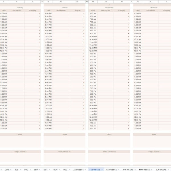 Digital Planner Spreadsheet Google Sheets, Daily to Do List, Daily ...