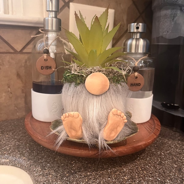Gnome Planter: Faux Fur Beard, Clay Pot Decor - Etsy