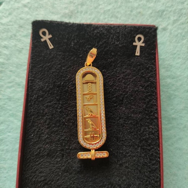 14k Solid Gold Cartouche Necklace, Egyptian Cartouche Name Necklace ...