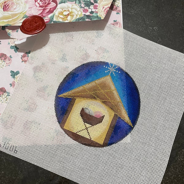 Hand Painted Needlepoint Canvas Simple Nativity 4" Ornament 18 Count ...