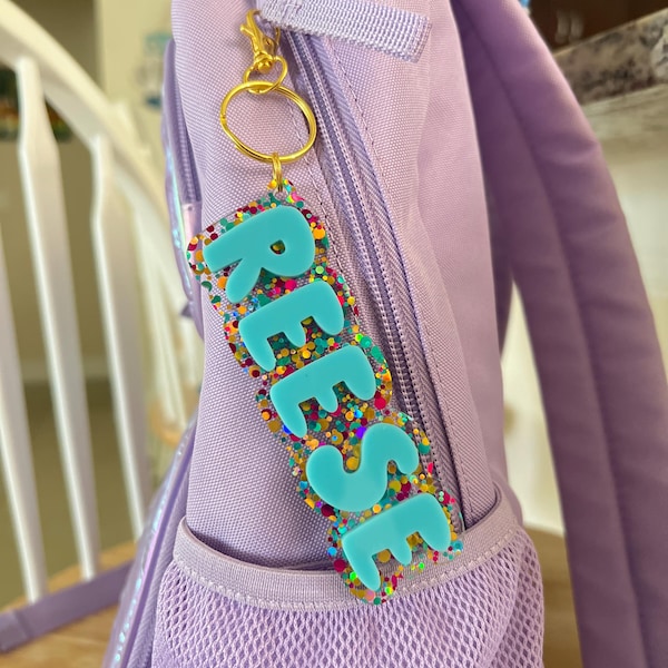 Personalized Acrylic Name Keychain: Polka Dot Backpack Tag - Etsy