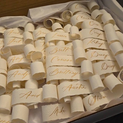 White Handmade Paper Place Cards, Hand-lettered Calligraphy Place Cards ...
