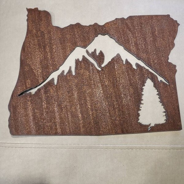 Custom State Mountain Tree Sign Oregon Recycled Steel Rustic Wall ...