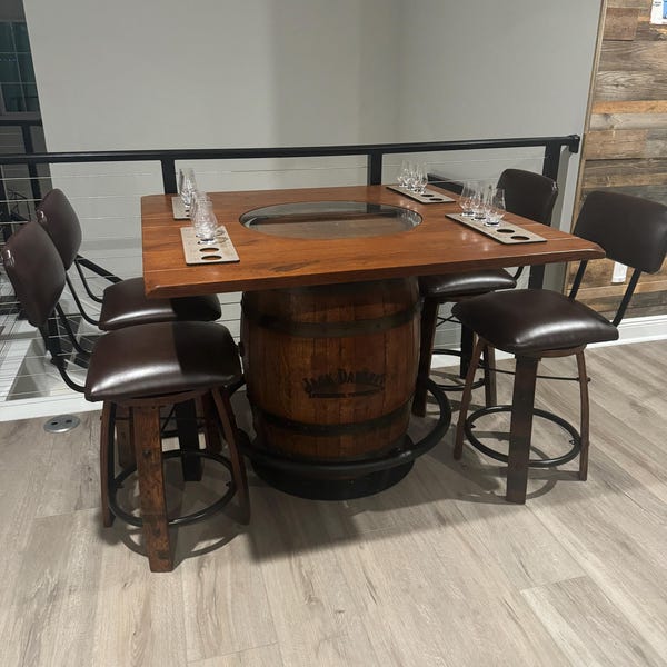 Rustic Whiskey Barrel Table & Chair Set - Etsy