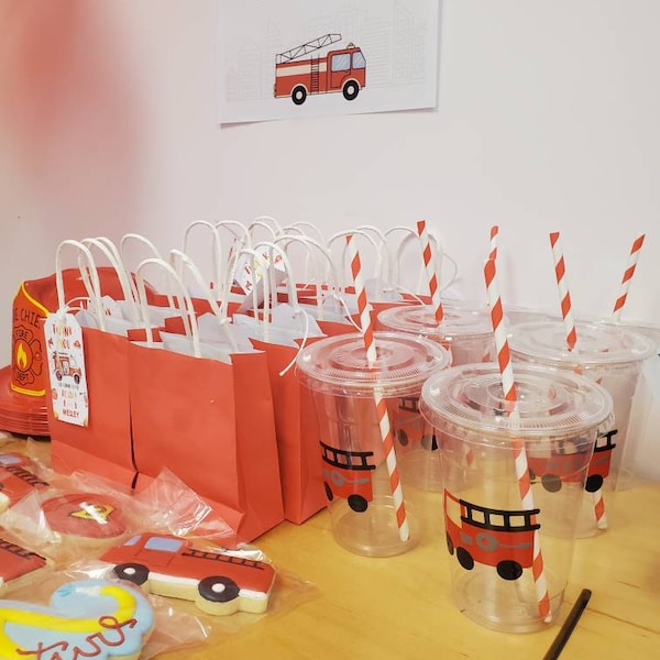 Fireman Party Cups, Fire Truck Party Cups, Fireman Birthday Party ...