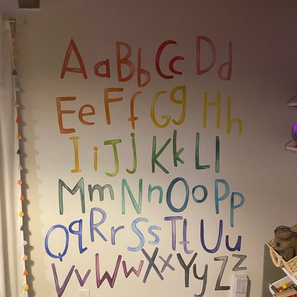 Lowercase Rainbow Watercolor Letters - Fabric Wall Decal - Color Story ...