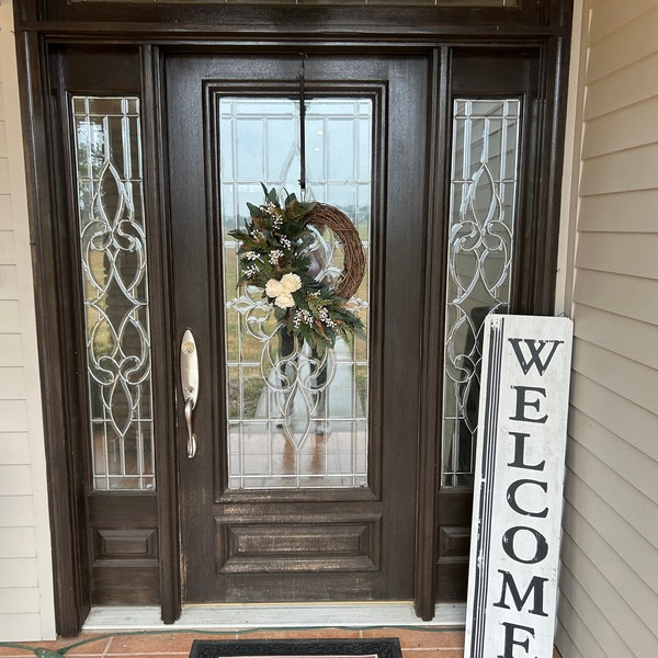 Boho Pampas Grass Eucalyptus Wreath for Front Door With Lamb's Ear and ...
