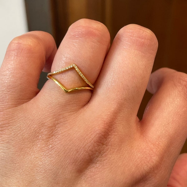 Curve Ring Set by Caitlynminimalist • Set of 2: Diamond Chevron Ring ...