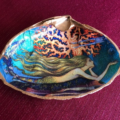 Decoupage Clam Shell Japanese Wave Handmade Ring Dish - Etsy