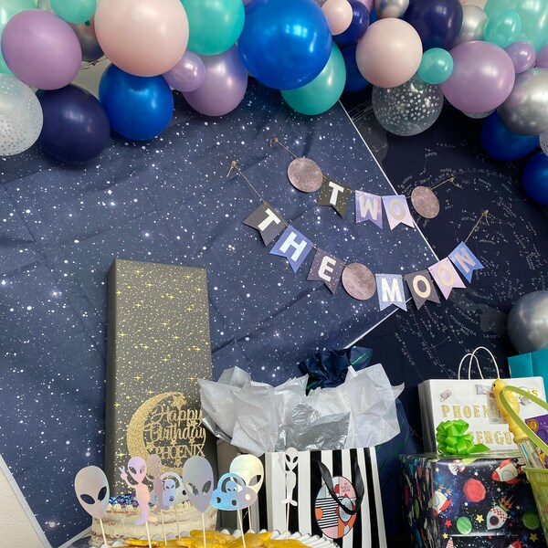 Space Banner, Moon Banner, Two the Moon Banner, Moon Birthday Banner ...