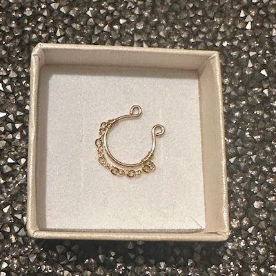 Sterling Silver Fake Septum Piercing With Opal Bead, Fake Septum Ring for Non Pierced Nose, Faux ...