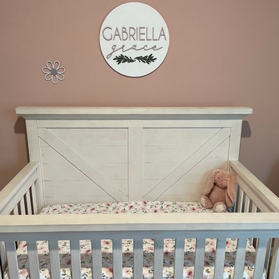 Nursery Name Sign, Round Name Sign, Above Crib Sign, Greenery Name Sign ...