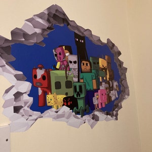 Minecraft Characters 3D Hole in the Wall Effect Self Adhesive Wall ...