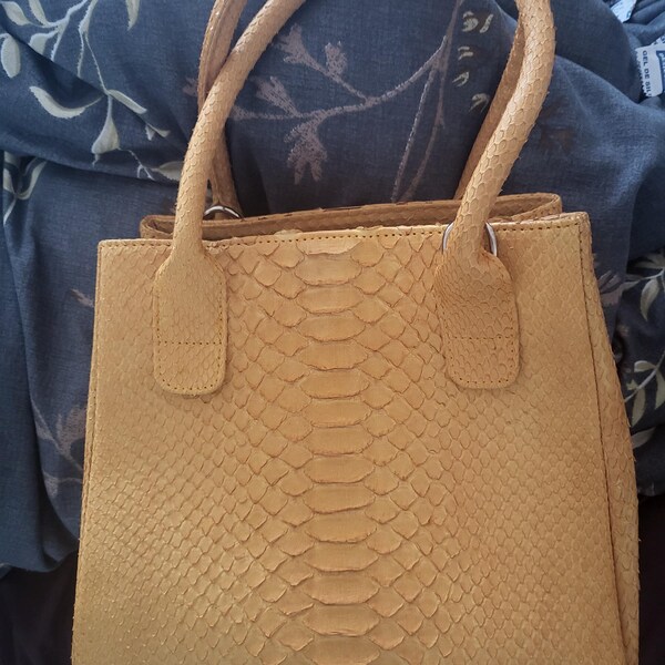 Gray Genuine Python Top Handle Bag, Real Snake Skin, Natural Python ...