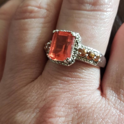 Large Sterling Silver Red Quartz 18mm X 13mm, White Topaz Halo Ring Red ...