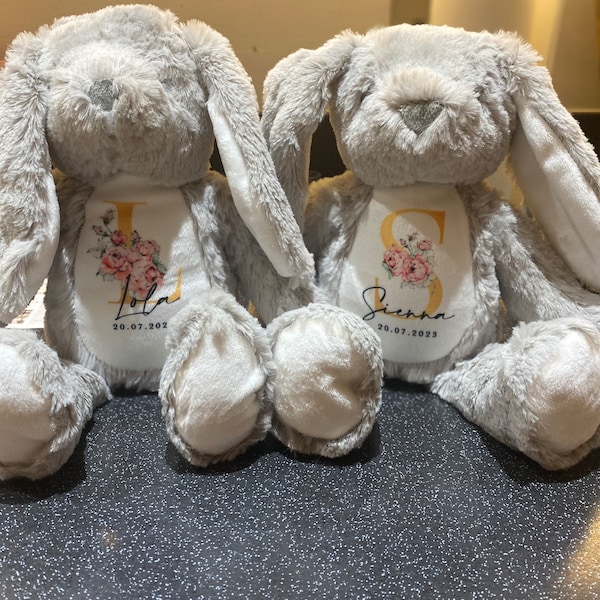 Personalised Bunny Rabbit, New Baby Gift, Personalised Plush Soft Toy ...