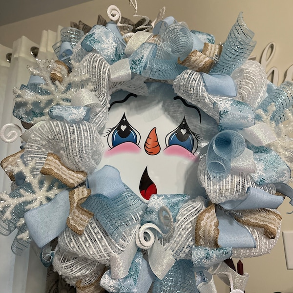 Wreath Sign, Snowman Face Wreath Sign, Round Snowman Face Wreath Sign ...