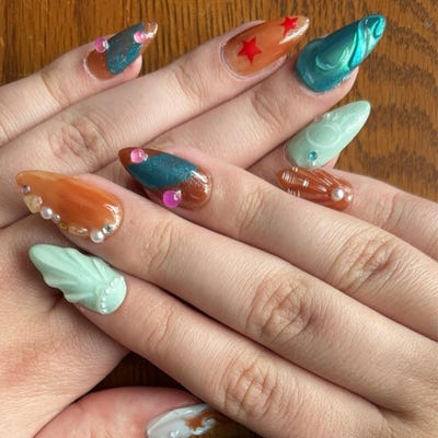 Stunning Acubi-style Nails Deep Blue Ombre Press on Nails Sparkling ...