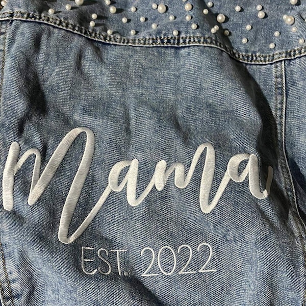Embroidered Mama Denim Jacket / Mama Jean Jacket / Custom Mama Denim ...