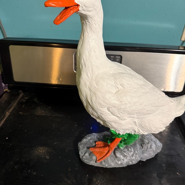 Large 19" Cement Porch Goose Statue, American Dress up Goose Statue ...