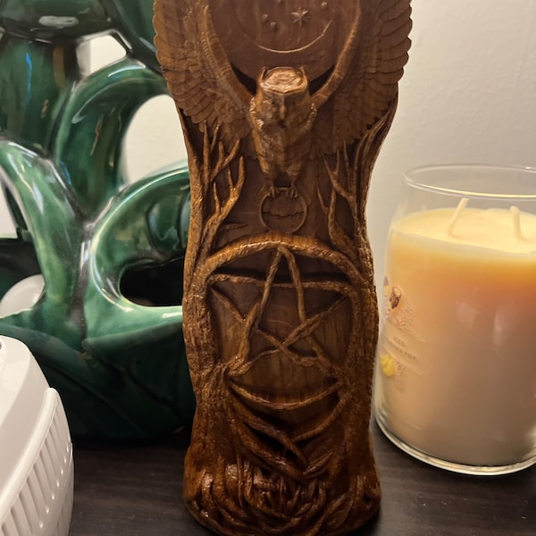 Hand-carved Oak Hecate Owl Statue: Wiccan Altar Decor - Etsy