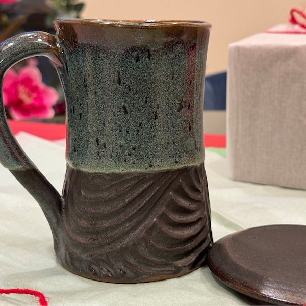 Handmade Coffee Mug, Pottery Mug With Hand Carved Designs in Turquoise ...